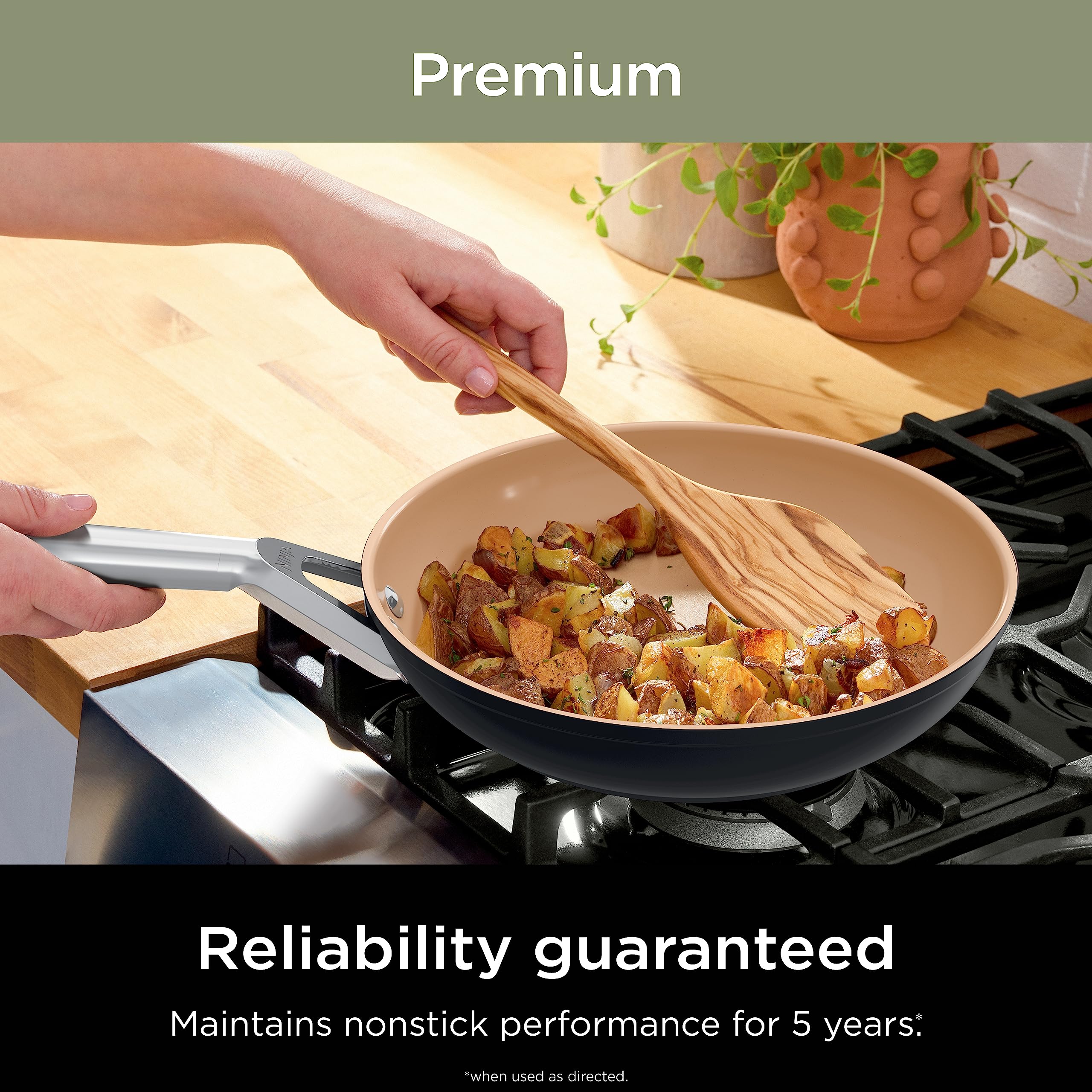 Ninja Extended Life Premium Ceramic 8" Fry Pan, Nonstick Fry Pans, Pots, PTFE Free, Healthy Cooking, Oven Safe to 550°F, Dishwasher Safe, All Stovetops & Induction Compatible, Apricot, CW90020