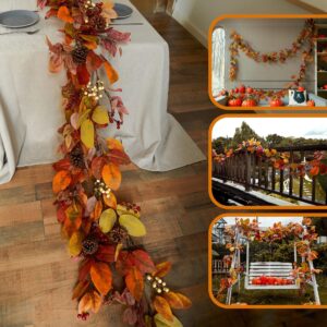 anna's whimsy 13ft thanksgiving garland, leaf garland with pumpkin and pine cone,hanging autumn garland for door wall staircase porch balcony fireplace fall decor indoor thanksgiving decor