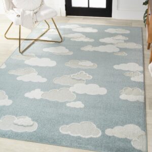 jonathan y scn105a-8 hedwig high-low youth cloud scandi rug indoor/outdoor area rug, kids, modern, cottage, transitional for bedroom,kitchen,living room,non shedding,easy-washing, blue, 8 x 10