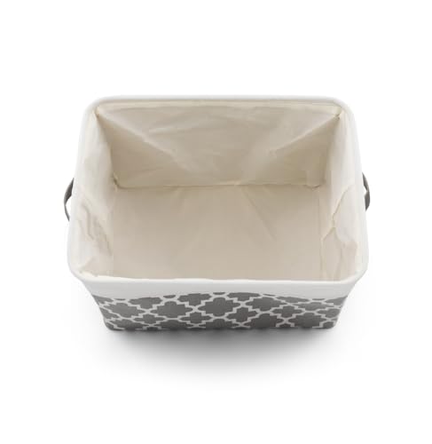 HYGGE + Linen Storage Bin Basket 15.8" x 12.5" x 10" Durable fabric & lightweight design. Great for storing toys, books, linens, games, clothing, baby products & more! (WHITE/QTF GREY, 2 PACK)