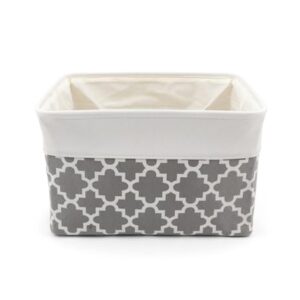 HYGGE + Linen Storage Bin Basket 15.8" x 12.5" x 10" Durable fabric & lightweight design. Great for storing toys, books, linens, games, clothing, baby products & more! (WHITE/QTF GREY, 2 PACK)