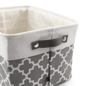 HYGGE + Linen Storage Bin Basket 15.8" x 12.5" x 10" Durable fabric & lightweight design. Great for storing toys, books, linens, games, clothing, baby products & more! (WHITE/QTF GREY, 2 PACK)