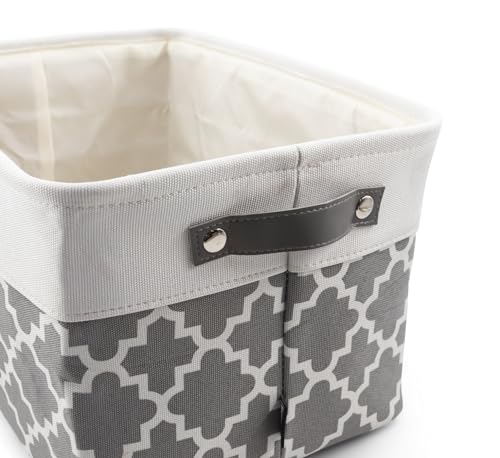 HYGGE + Linen Storage Bin Basket 15.8" x 12.5" x 10" Durable fabric & lightweight design. Great for storing toys, books, linens, games, clothing, baby products & more! (WHITE/QTF GREY, 2 PACK)