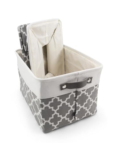 HYGGE + Linen Storage Bin Basket 15.8" x 12.5" x 10" Durable fabric & lightweight design. Great for storing toys, books, linens, games, clothing, baby products & more! (WHITE/QTF GREY, 2 PACK)