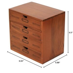 SanBouSi Desk Organizer Wooden Storage Box with 4 Drawers, Storage Cabinet Organizer Traditional Wooden Storage Box Antique Small Craft Jewelry Storage Apothecary Cabinet