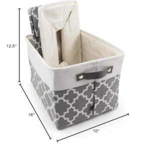 HYGGE + Linen Storage Bin Basket 15.8" x 12.5" x 10" Durable fabric & lightweight design. Great for storing toys, books, linens, games, clothing, baby products & more! (WHITE/QTF GREY, 2 PACK)