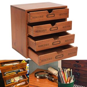 sanbousi desk organizer wooden storage box with 4 drawers, storage cabinet organizer traditional wooden storage box antique small craft jewelry storage apothecary cabinet