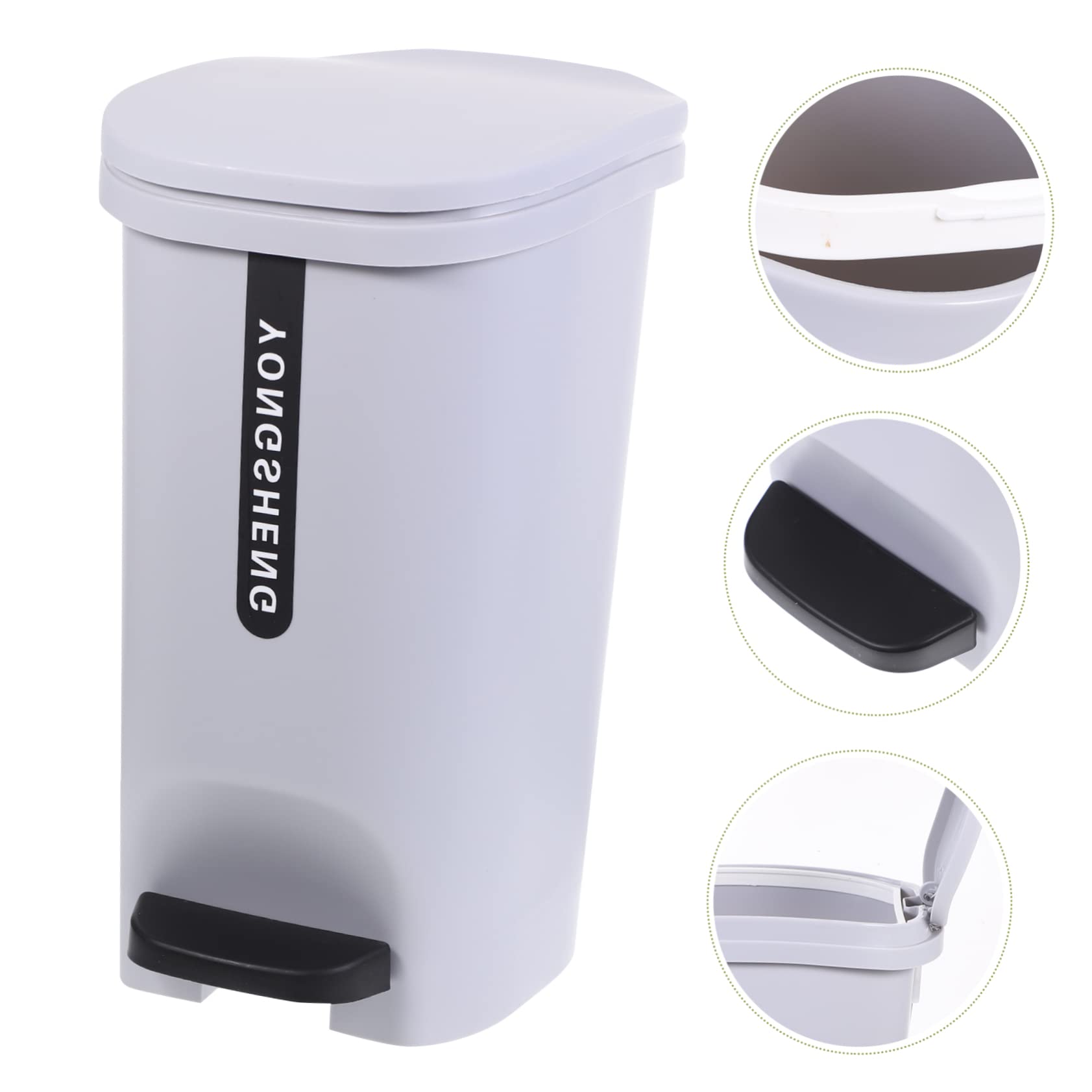 Outanaya Plastic Trash Can, 13 Gallon Capacity, Grey Color, Foot-Close Lid, No Odor