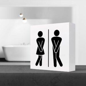 Wc Toilet Funny Male Female Sign Wood Block Sign Desk Decor,Rustic Wooden Box Plaque Sign Desk Decor for Home Office Toilet Bathroom Restroom Shelf Table Decorations