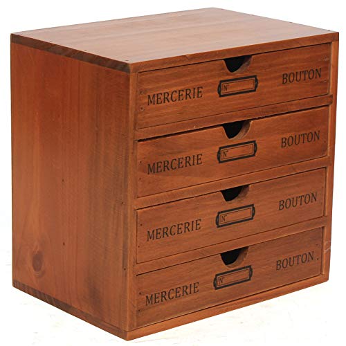 SanBouSi Desk Organizer Wooden Storage Box with 4 Drawers, Storage Cabinet Organizer Traditional Wooden Storage Box Antique Small Craft Jewelry Storage Apothecary Cabinet