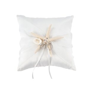 little world ring pillow starfish pattern, decor bridal wedding ivory ring bearer pillow for beach wedding, 7.8 inch x 7.8 inch (white)