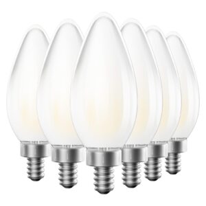 shinestar 6-pack e12 led bulb dimmable, daylight white 5000k, candelabra led light bulbs 60 watt, small base candle bulb for chandelier, frosted glass