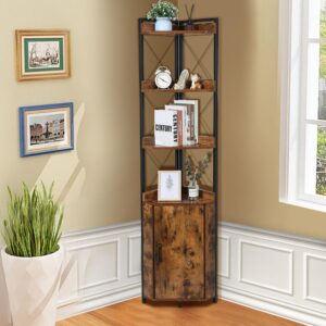 drdingrui tall corner shelf cabinet, corner storage cabinets,70.9'' height 5-tier bookshelf stand,corner plant stand, rustic style rack for home,kitchen,living room storage