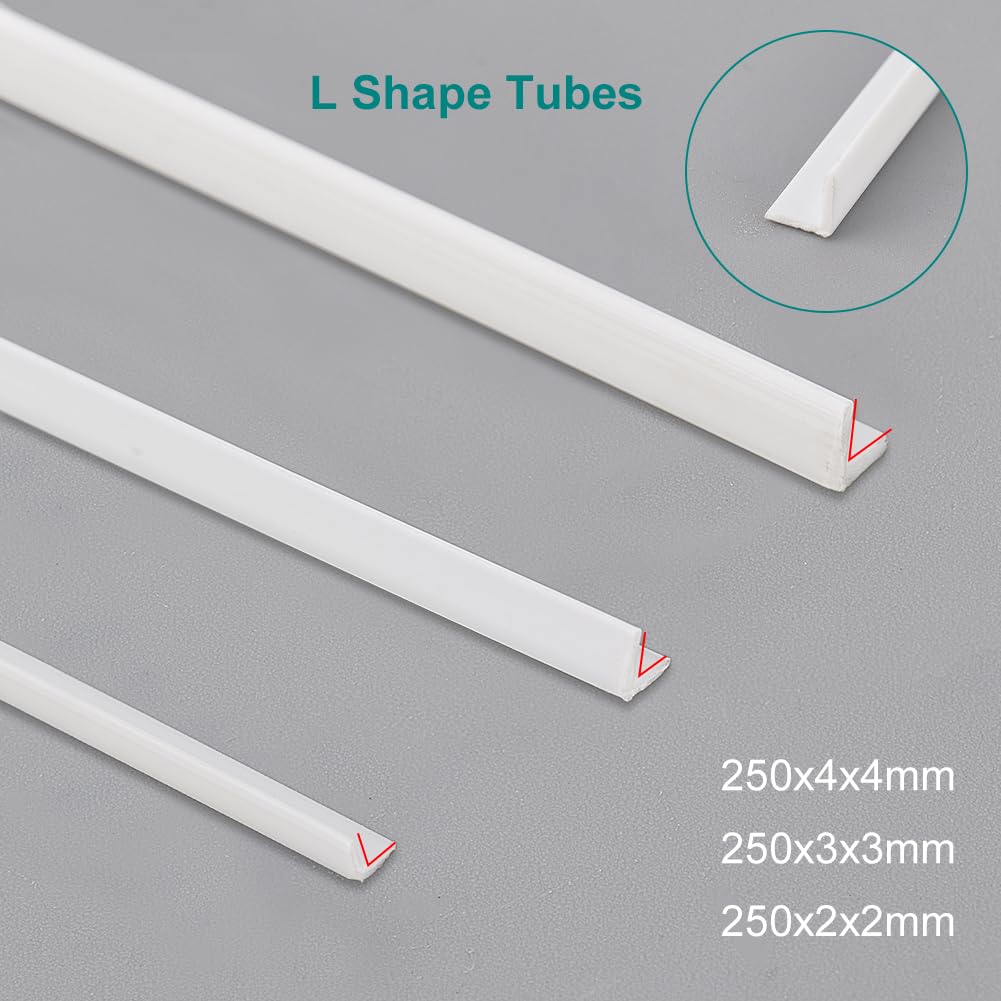 BENECREAT 60 Pcs 3 Styles Abs Styrene Plastic L-Shaped Right Angle Strip White, Thick Styrene Plastic Evenly Legged Angularly Formed, for DIY Craft Sandbox Material for Model Building