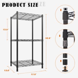 YisanCrafts Fixed Layer Spacing Storage Shelf 3 Tier Metal Storage Rack Wire Shelving Unit Storage Shelves Metal 396Lbs Capacity 17" L x 13" W x 32" H for Pantry Closet Kitchen Laundry Black