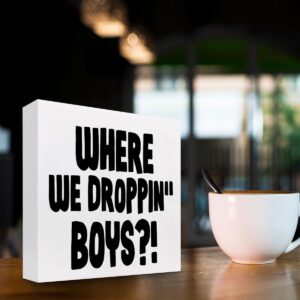 Funny Gaming Sign,Where We Dropping Boys Video Game Quote Wooden Box Block Plaque Sign Desk Decor for Home Game Room Teen Boys Room Shelf Table Decor Decorations