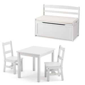 curipper rubberwood kids table and 2 chairs set - white & rubberwood kids toy box chest - white