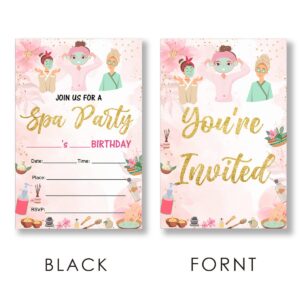 Pink Spa Birthday Party Invitations Supplies Fill-In Set of 20 with Envelopes Spa Birthday Bash Invites Cards(Double Sided)