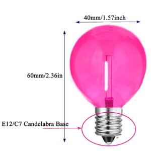 G40 Pink LED Replacement Light Bulbs 1W LED Filament Bulb Shatterproof Waterproof LED Outdoor String Lights Pink Decorative Globe Night Light E12/C7 Candelabra Base for Patio Garden Yard,15 Pack(Pink)