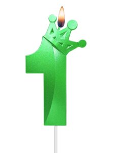 3.1inch birthday green number 7 candles with crown shape decor, large number 7 green color cake topper for decorating and celebrating for adults/kids/party and family baking.(green7)