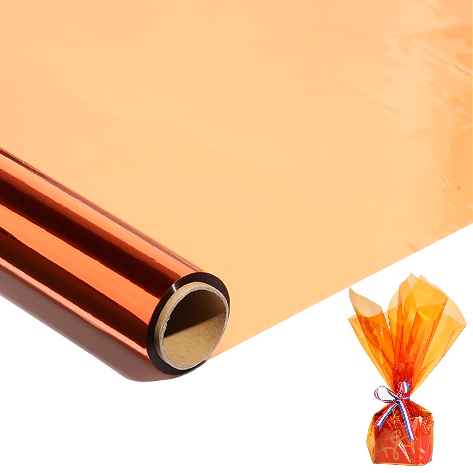 shareluck 100ft x 17" Orange Cellophane Wrap Roll - Transparent Cellophane Wrap Orange for Halloween to Wrap Gift Basket, Treat,Wine, Party Decoration