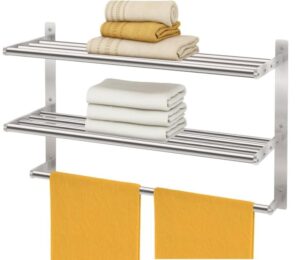 hotel towel racks for bathroom wall mounted, bethom 24 inch towel shelf for bathroom, 3-tier bathroom towel rack with tower bars, brushed nickel