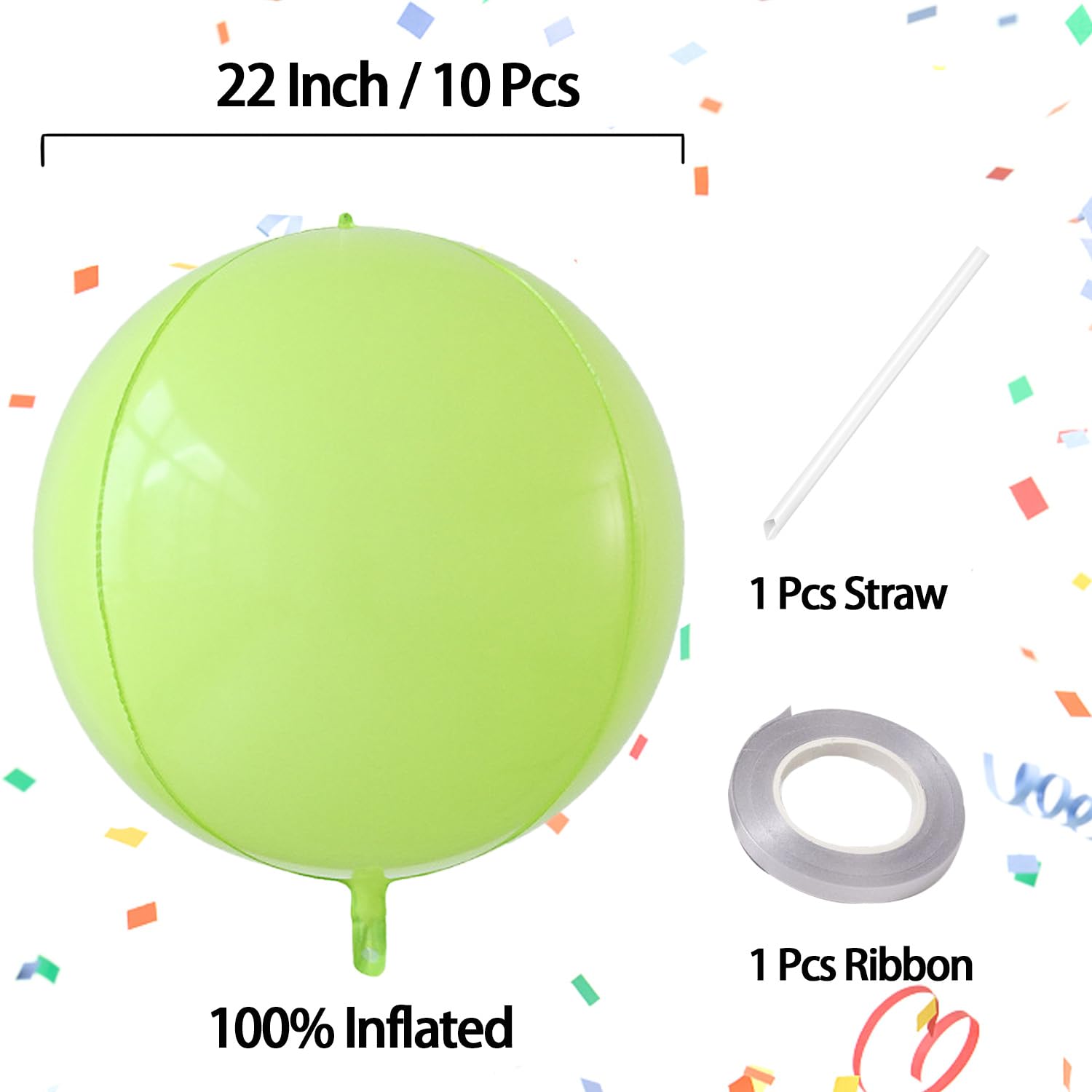 KALOR 22 Inch Pastel Green Mylar Balloons, 10 Pcs Large Giant Round 4D Foil Balloon for Wedding, Birthday, Engagement, Bridal Shower, Graduation Party Decorations