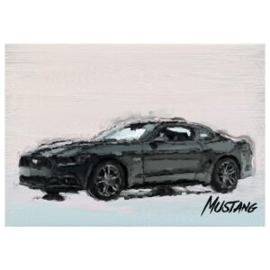 will davis studios 2021 mustang classic sports car digital painting fine art birthday greeting card inside reads: (happy birthday!)