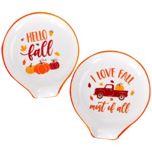 whaline fall spoon rest autumn pumpkin truck coffee spoon rest ceramic teaspoon holder small sauce dishes dipping bowl ring dish for holiday party counter kitchen housewarming gift, 2pcs