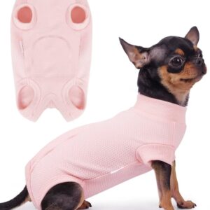 Frienperro Dog Recovery Suit Spay Surgery Shirt for Female Dogs Onesie, Pet Pajamas Cone E-Collar Alternative for Pug, French Bulldog,Dachshund,Pink XL