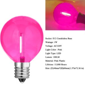 G40 Pink LED Replacement Light Bulbs 1W LED Filament Bulb Shatterproof Waterproof LED Outdoor String Lights Pink Decorative Globe Night Light E12/C7 Candelabra Base for Patio Garden Yard,15 Pack(Pink)