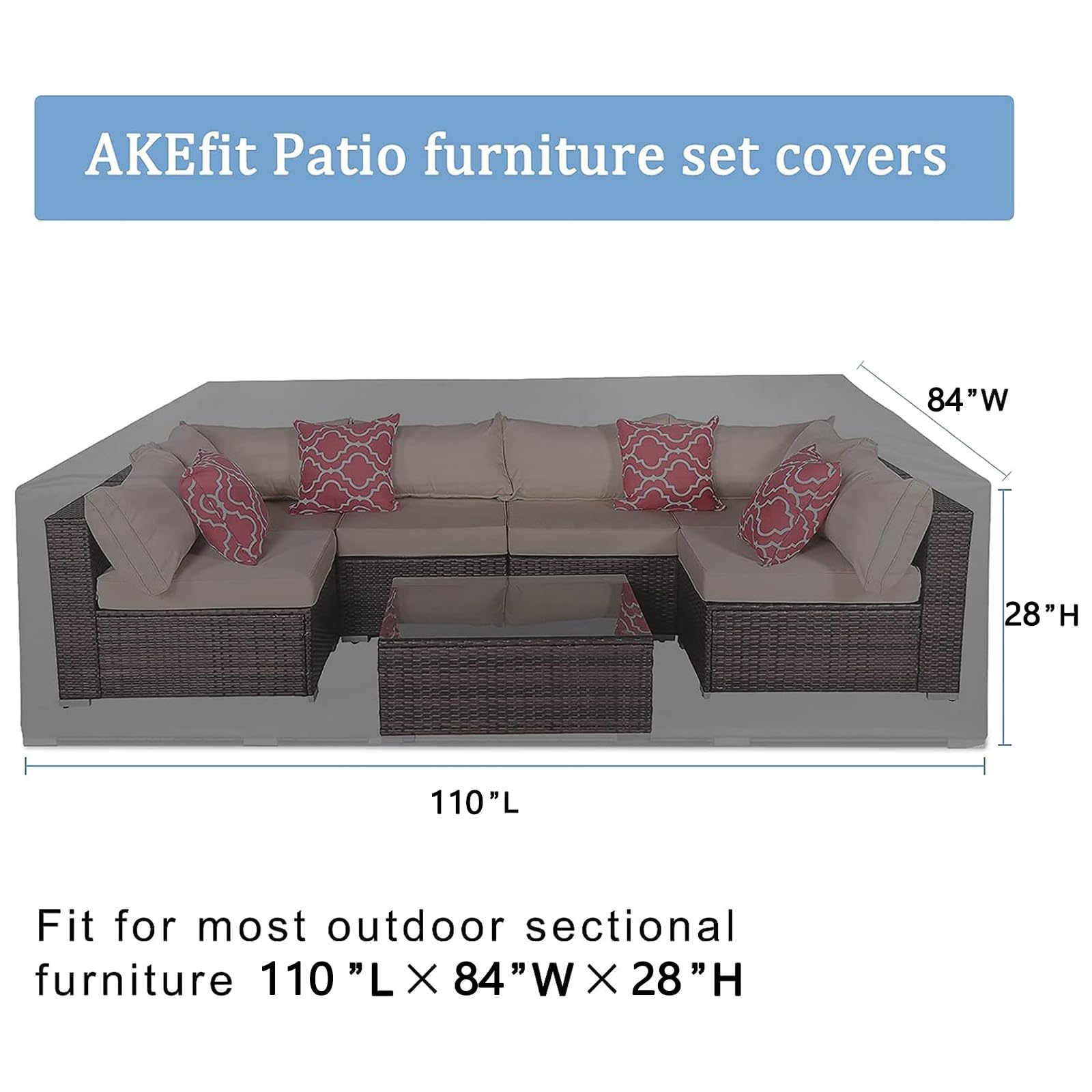 AKEfit Patio Furniture Set Cover Outdoor Sectional Covers，Outdoor Table Sofa Set Covers Waterproof Resistant Large Outdoor Furniture Set Covers,110" L x 84" W x 28" H