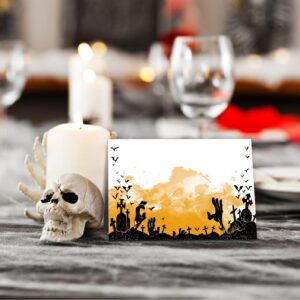 25 Pack Halloween Tent Place Cards, Place Cards for Table Setting, Folded Eggshell Paper Name Tent Cards for Halloween Holiday Dinner Decorations - HW04