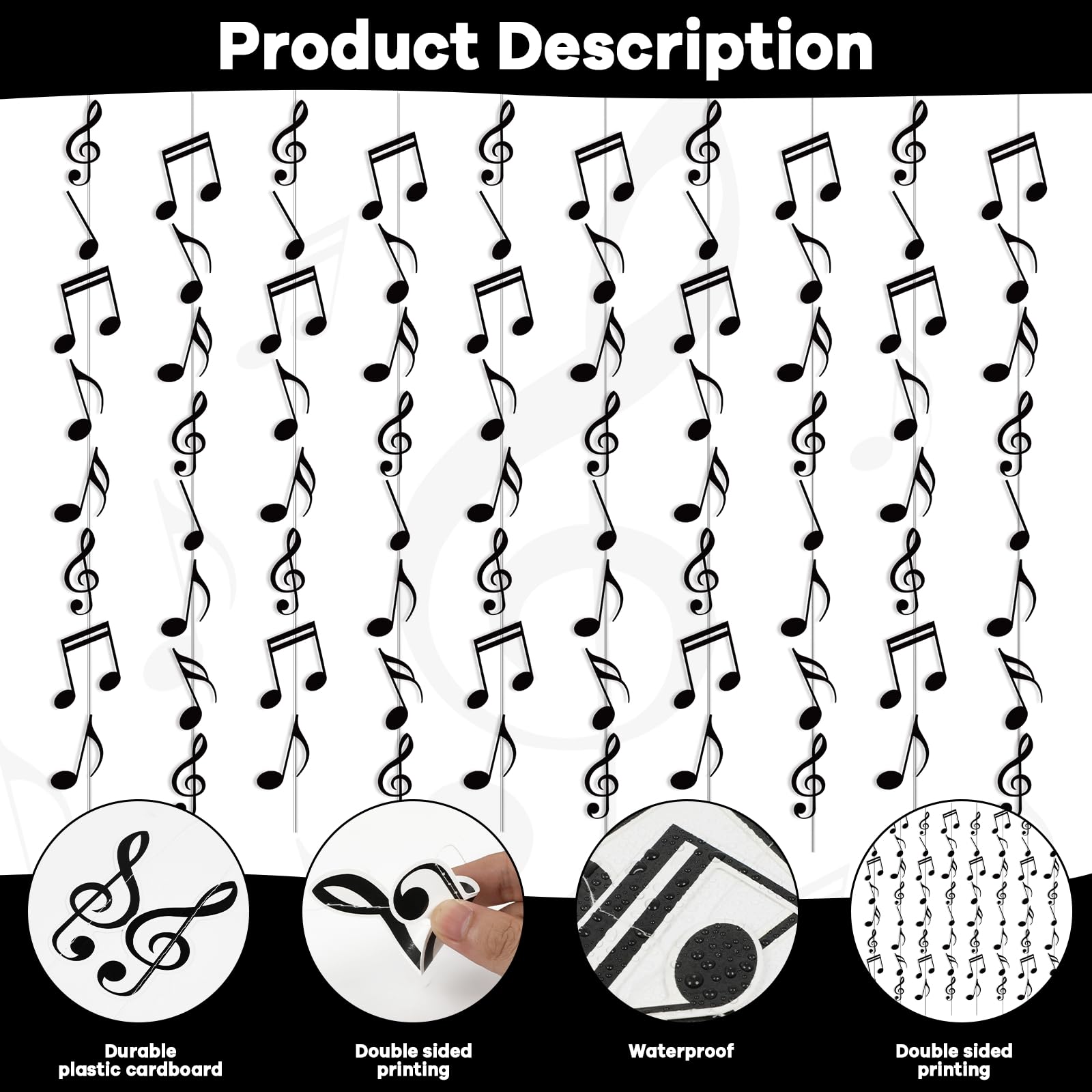 12 PCS Musical Note Banners Music Themed Party Decorations Hanging Swirl Musical Notes Garland Kit Music Note Paper Cutouts for Music Concert Music Themed Birthday Wedding Baby Shower Party Decor