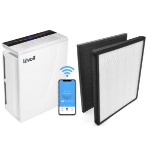 levoit air purifiers for home large room with extra main filter, captures smoke, dust and pollen for bedroom with air quality monitor, sleep mode, smart wifi, auto, voice control, lv-h131s-rxw, white