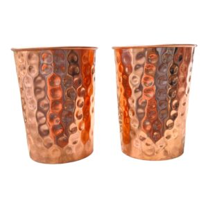 Siddhivinayak Overseas Set of 2 Hammmered Pure Copper Cups For Drinking Water Glasses Tumblers Glass for Ayurveda Health Benefits