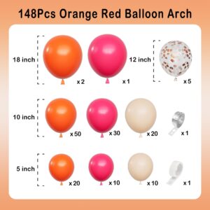 Orange Hot Pink Balloons Arch Garland Kit-148Pcs Orange Pink Balloon for Birthday Anniversary Baby Shower Engagement Wedding Retirement Party Decoration