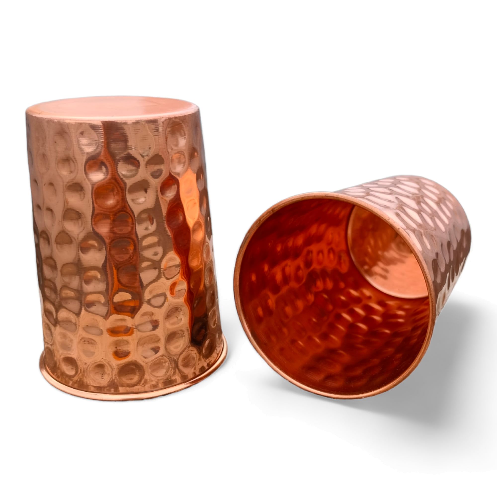 Siddhivinayak Overseas Set of 2 Hammmered Pure Copper Cups For Drinking Water Glasses Tumblers Glass for Ayurveda Health Benefits