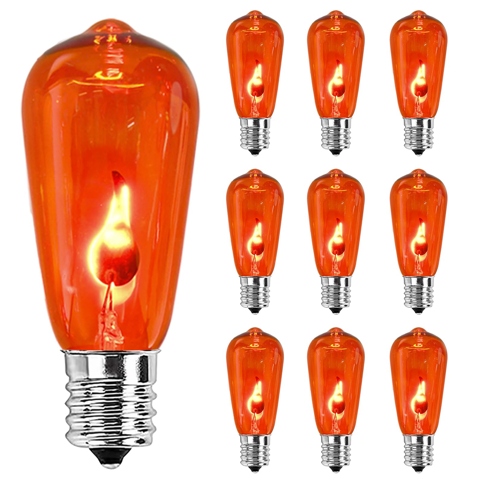 Flicker Flame Light Bulbs, Halloween ST40 Orange Flickering Replacement Bulbs with a Flickering Orange Glow for Halloween Outdoor Patio Backyard String Lights, 1 Watt, 120 Volt 10 Pack