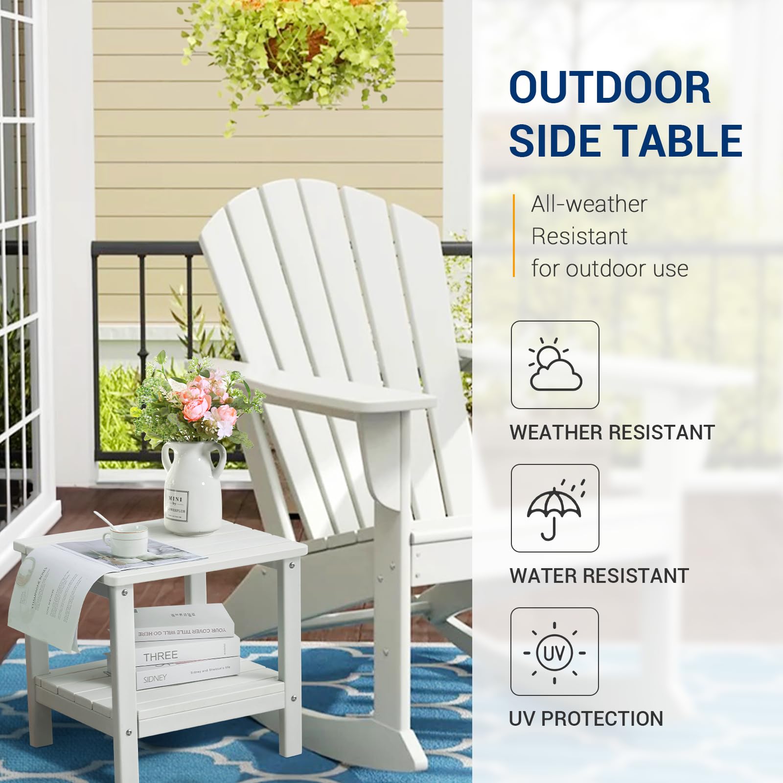 UDPATIO Outdoor Side Table for Patio, 2PCS 19 x 16 inches Adirondack Table Poolside Patio Table, HDPE End Table for Outside Backyard Pool Indoor Companion, 2 Tiers