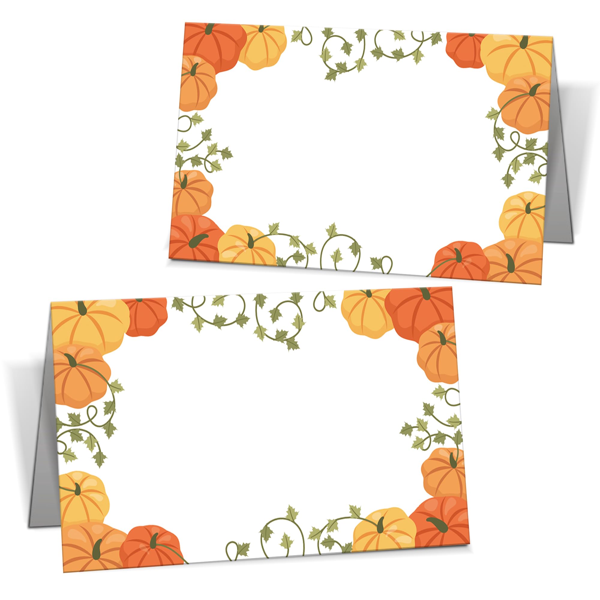 25 Pack Place Cards, Editable Name Cards for Table Seating, Thanksgiving Pumpkins, Fall Autumn Party Tent Style Cards for Baby Shower, Birthday Party, Party Decoration and Supplies-LE01