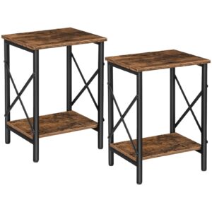 mahancris side table set of 2, end table with storage, bedside table, narrow nightstand for small space, small end stand with metal frame, living room, bedroom, easy assembly, rustic brown ethr2801s2z