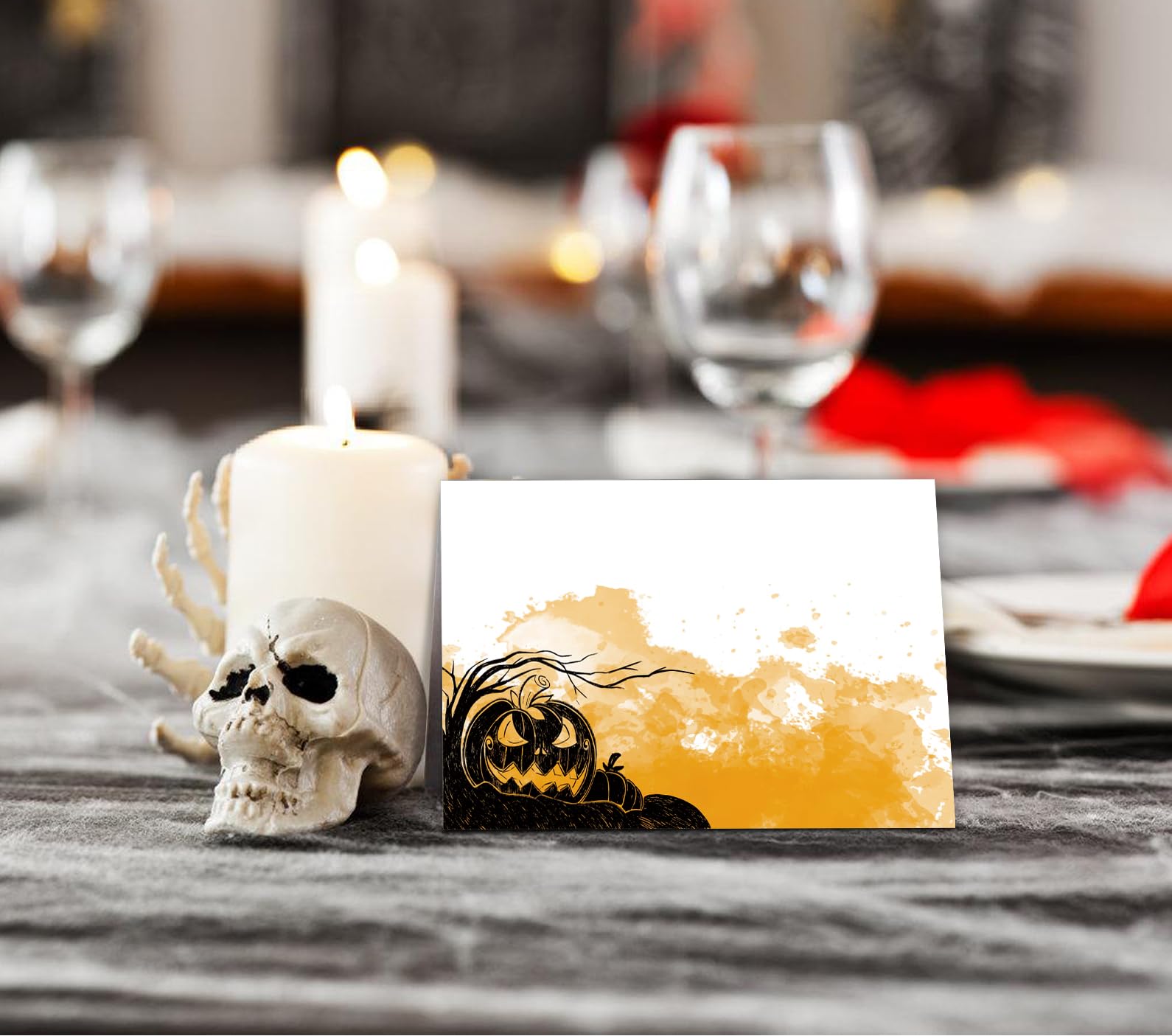 25 Pack Halloween Tent Place Cards, Place Cards for Table Setting, Folded Eggshell Paper Name Tent Cards for Halloween Holiday Dinner Decorations - HW03