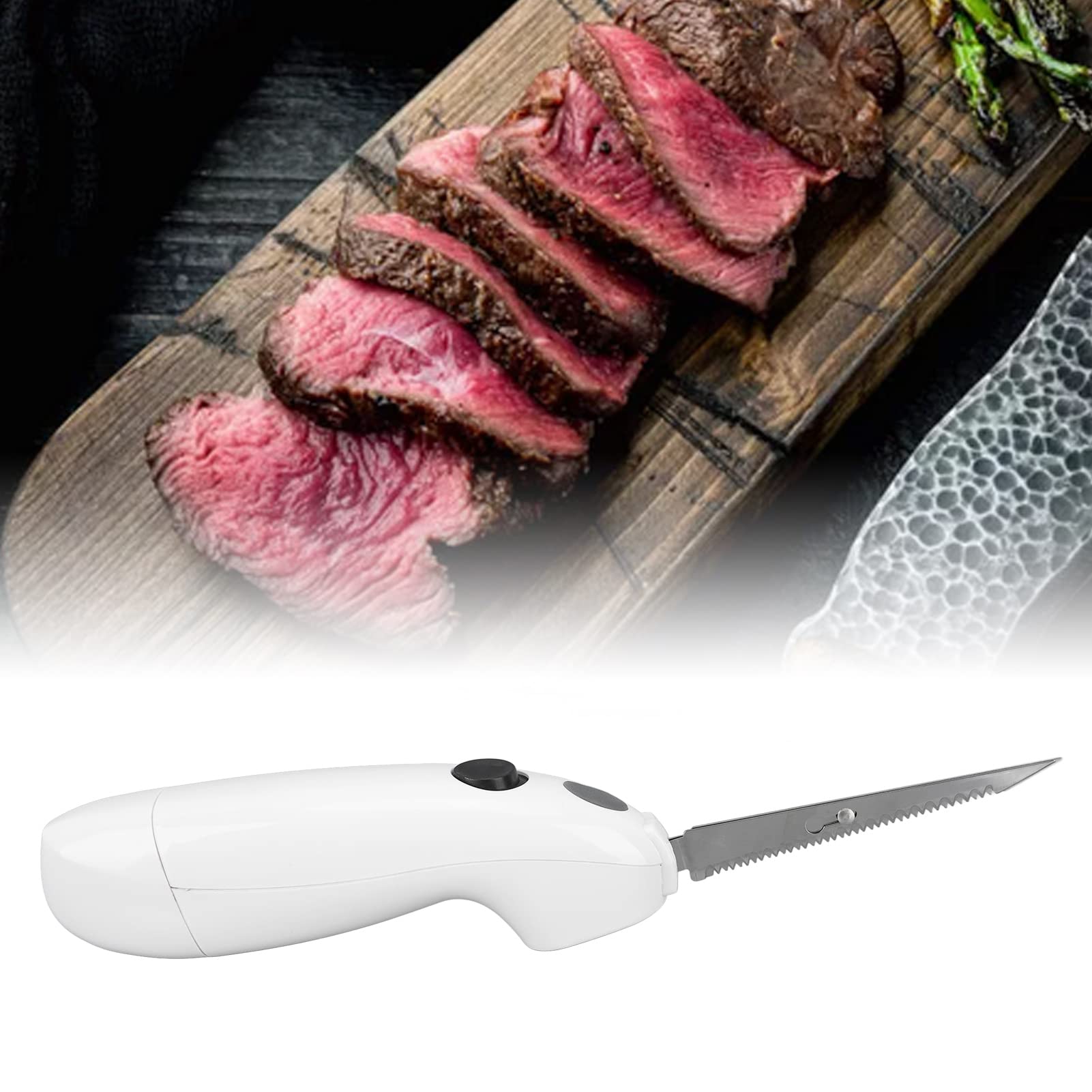 Electric Knife for Carving Meat, Poultry, Bread, Cordless Easy Electric Knife, 2 Serrated Stainless Steel Blades, Ergonomic Handle, Serving for Raw Cooked Food