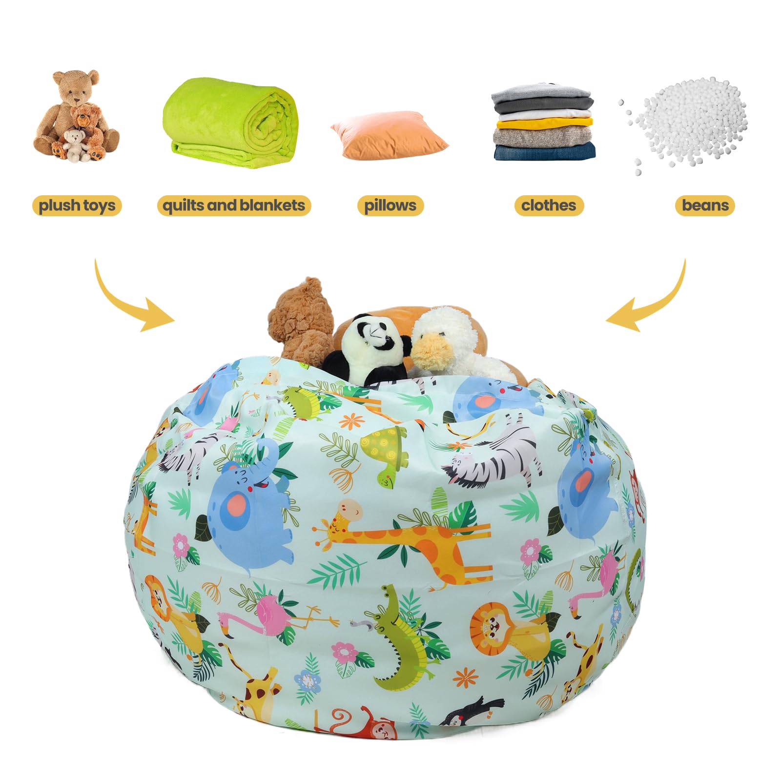 decalsweet Bean Bag Chair for Kids Stuffed Animal Storage Beanbag Chairs,Toddler Toy Storage Organizer for Girls and Boys,32'' Cover（No Filling Only