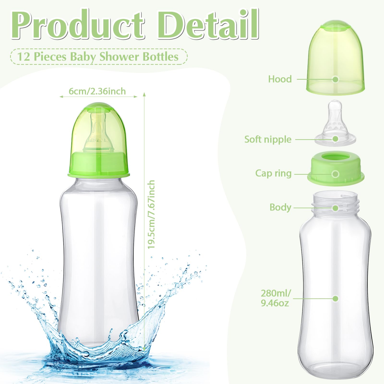 TrelaCo Cool Baby Shower Games 12 Pcs Baby Bottles and Bottle Chug Sign Greenery Baby Gift Sets Gender Reveal Party Favors Shower Favor for Baby Shower Games Gender Reveal