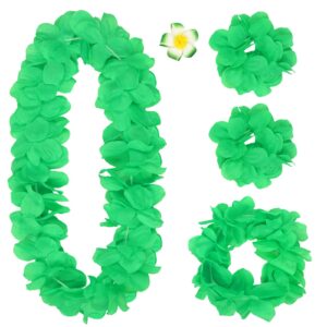 waipfaru 5 pcs hawaiian leis set, flower leis for luau party lays necklace hawaiian accessories, hawaiian leis luau outfits for women adults kids party favors supplies decorations (green)