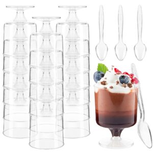 kucoele 40 pack 5 oz mini dessert cups with spoons, reusable plastic wine cups small clear party serving cups for parfait appetizer pudding moussetasting