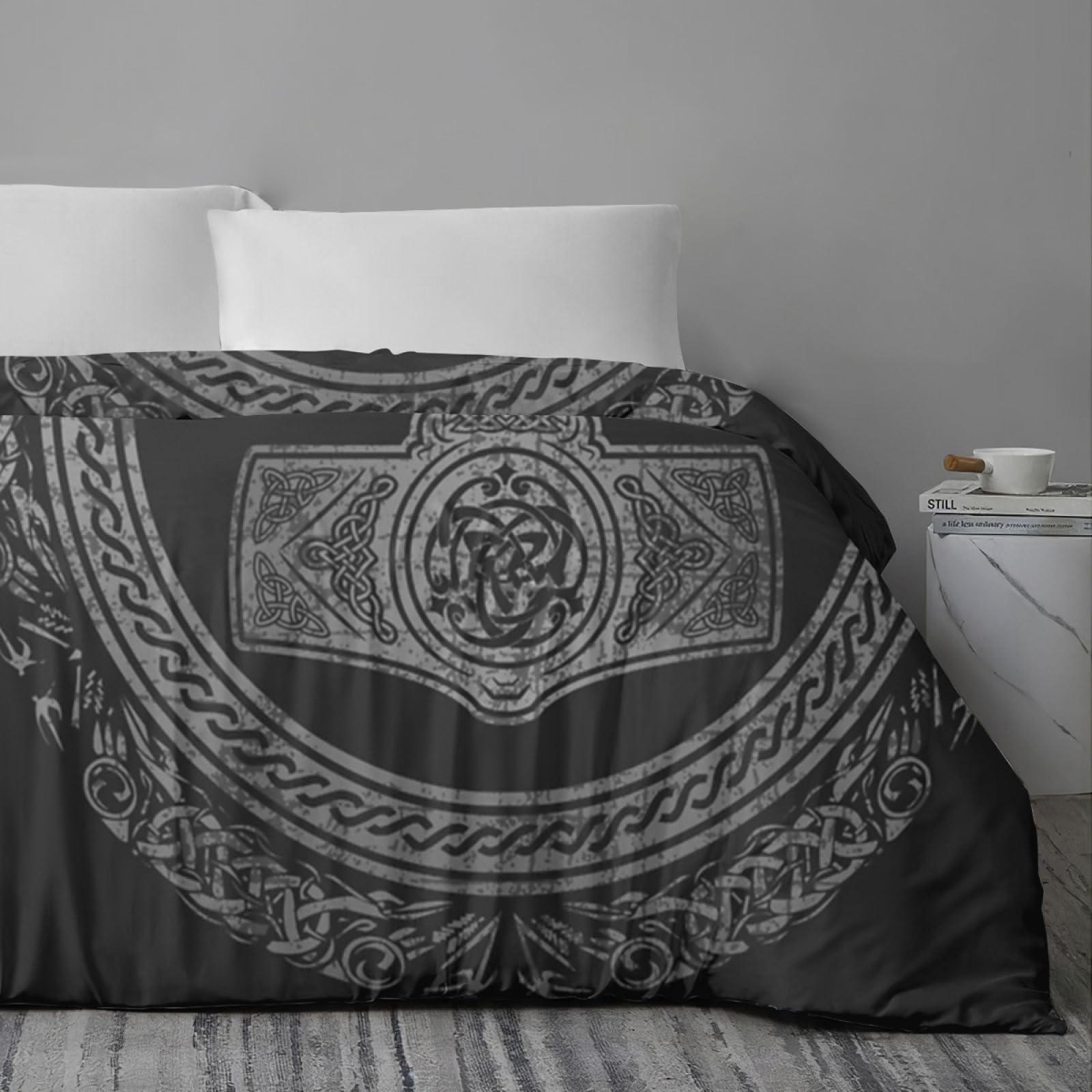 Bedding Sheet Bed Sets, Thor's Hammer Mjolnir Viking Runes Norse Mythology Soft 3-Pieces Duvet Cover Set Comfy 1 Comforter Cover & 2 Pillowcases for All Season Full(79"×90")