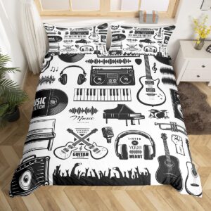 erosebridal musical instruments duvet cover twin classical piano bedding set, black and white comforter cover vintage radio vinyl record bed set, microphone headset bedding 2pcs (zipper closure)